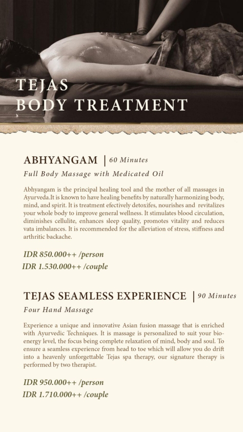 Menu Tejas Adiwana Unagi - Tejas Spa